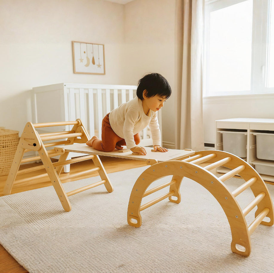 Wooden Pikler Triangle With Rocker & Slide + Ramp | Wooden Climbing Gy ...